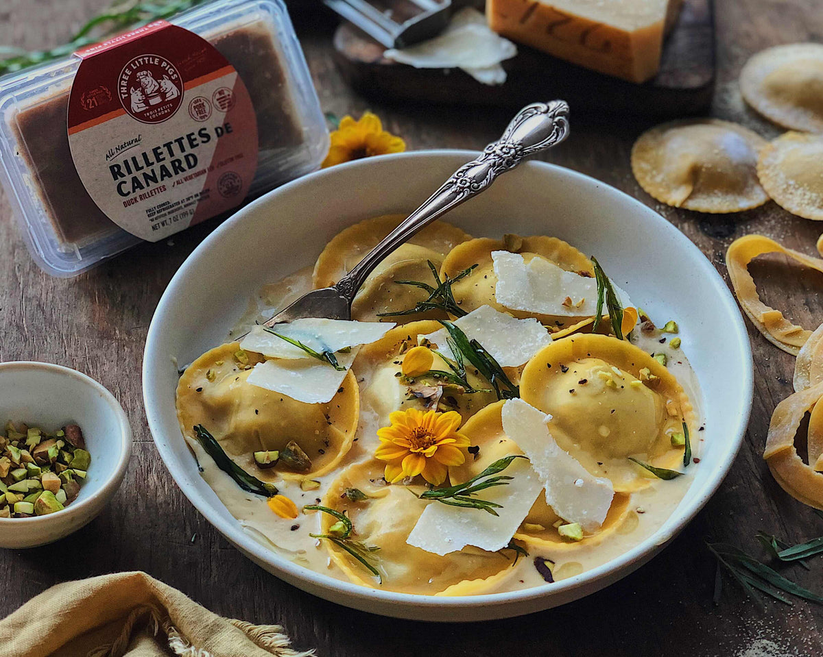 Easy Duck Ravioli with Miso Cream Sauce